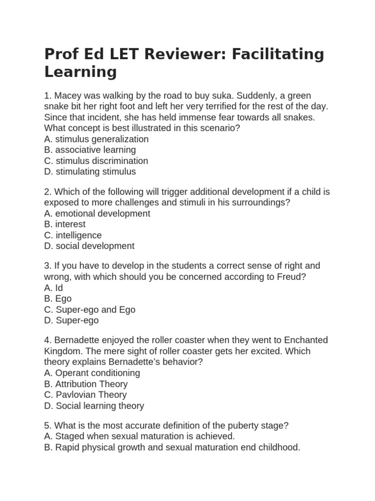 Prof Ed LET Reviewer-FACILITATING LEARNING | PDF