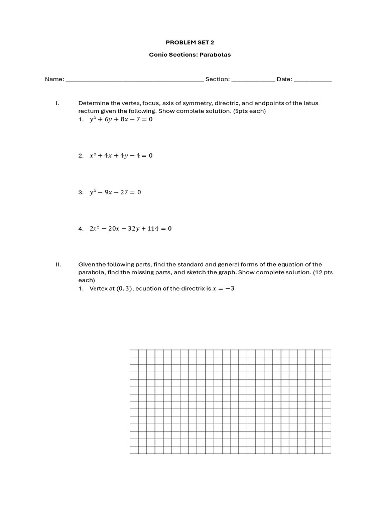 Problem Set 2 Parabola | PDF
