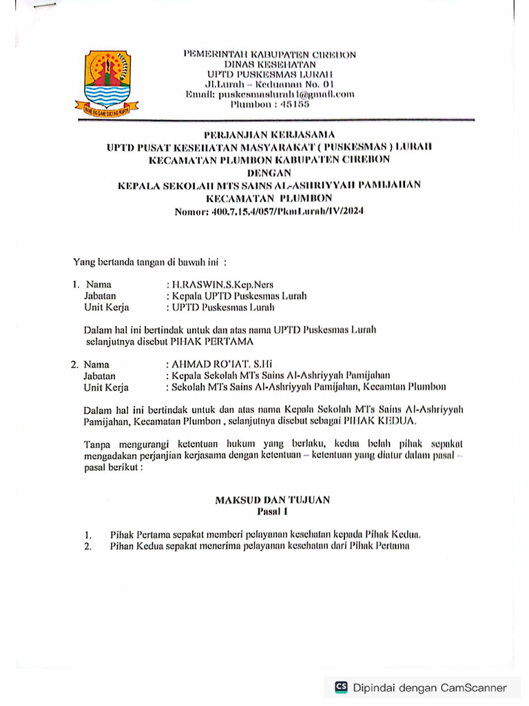 Perjanjian Kerjasama Puskesmas Pdf