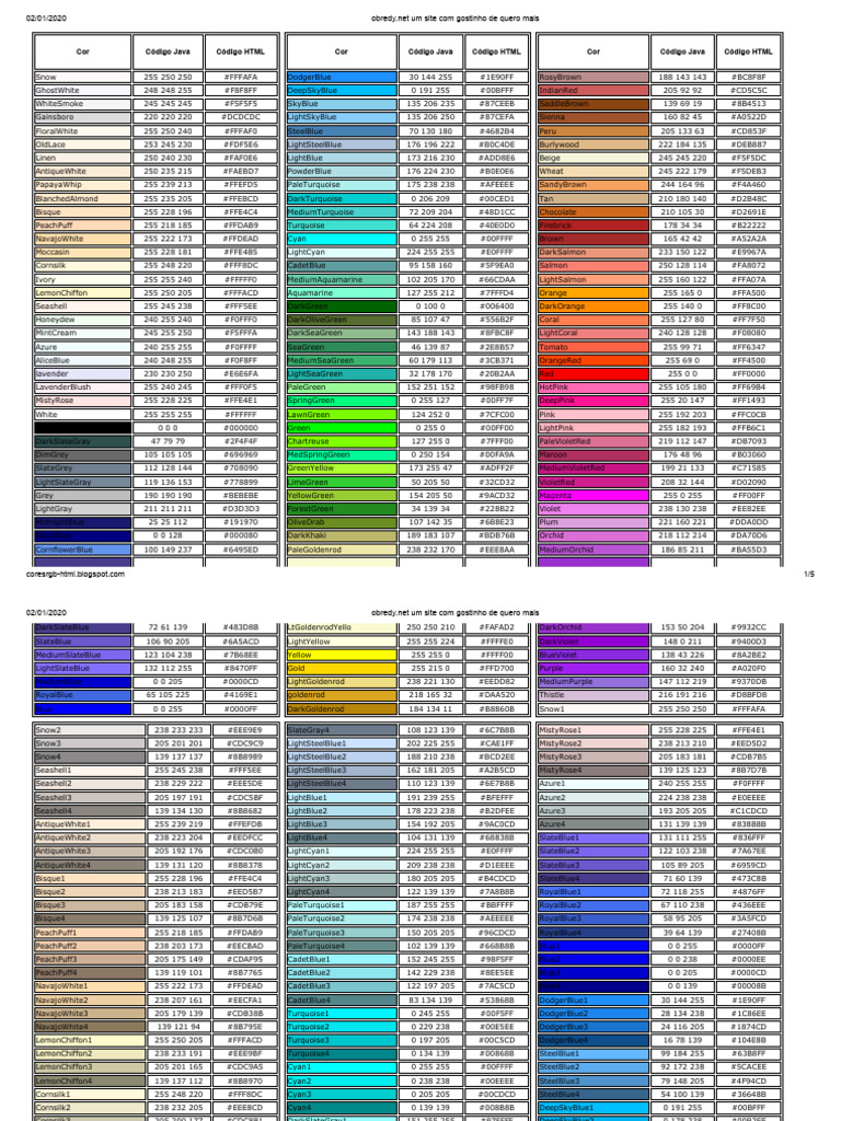 Tabela de Cores em RGB | PDF