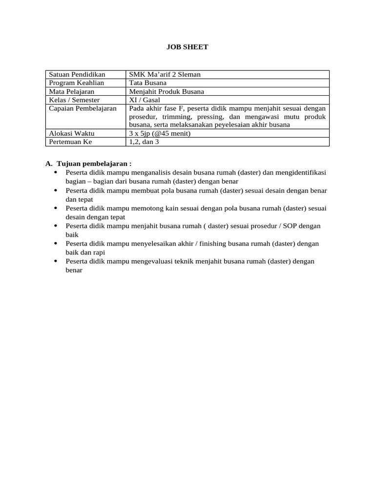 JOB SHEET Reka | PDF