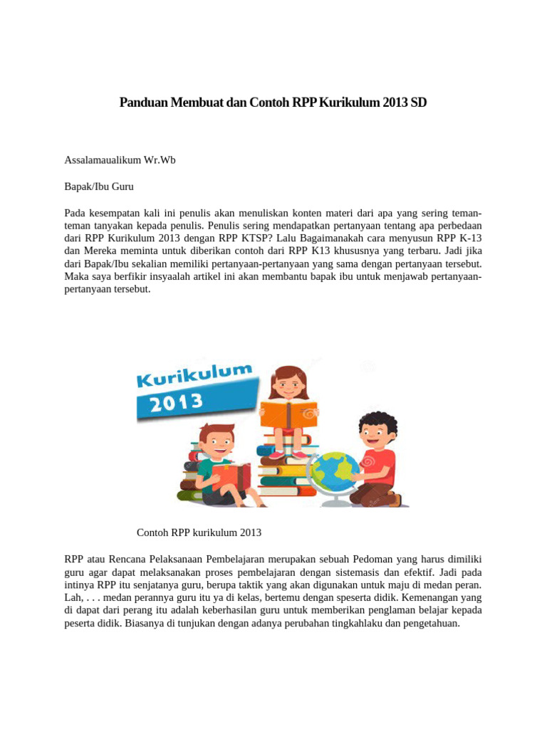 Panduan Membuat Dan Contoh RPP Kurikulum 2013 SD | PDF