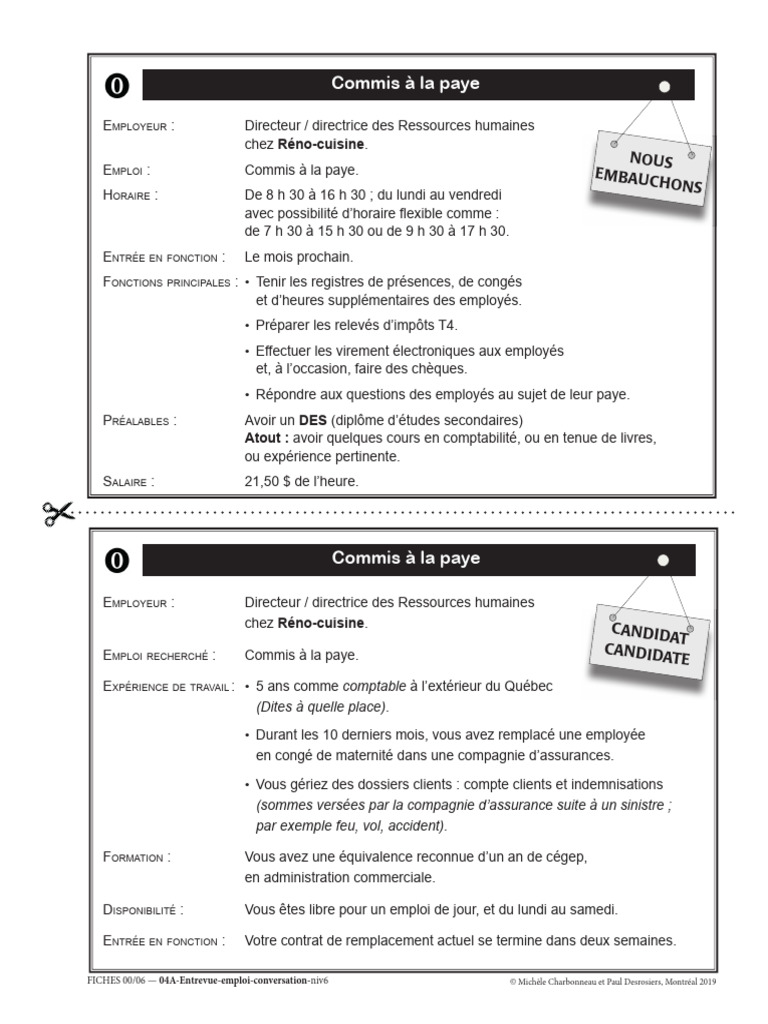04A FICHES Entrevue Emploi Niv6 | PDF