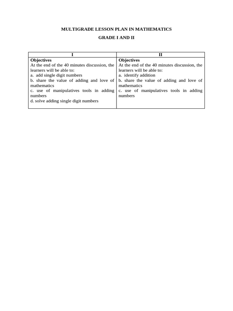 Multigrade Lesson Plan in Mathematics | PDF