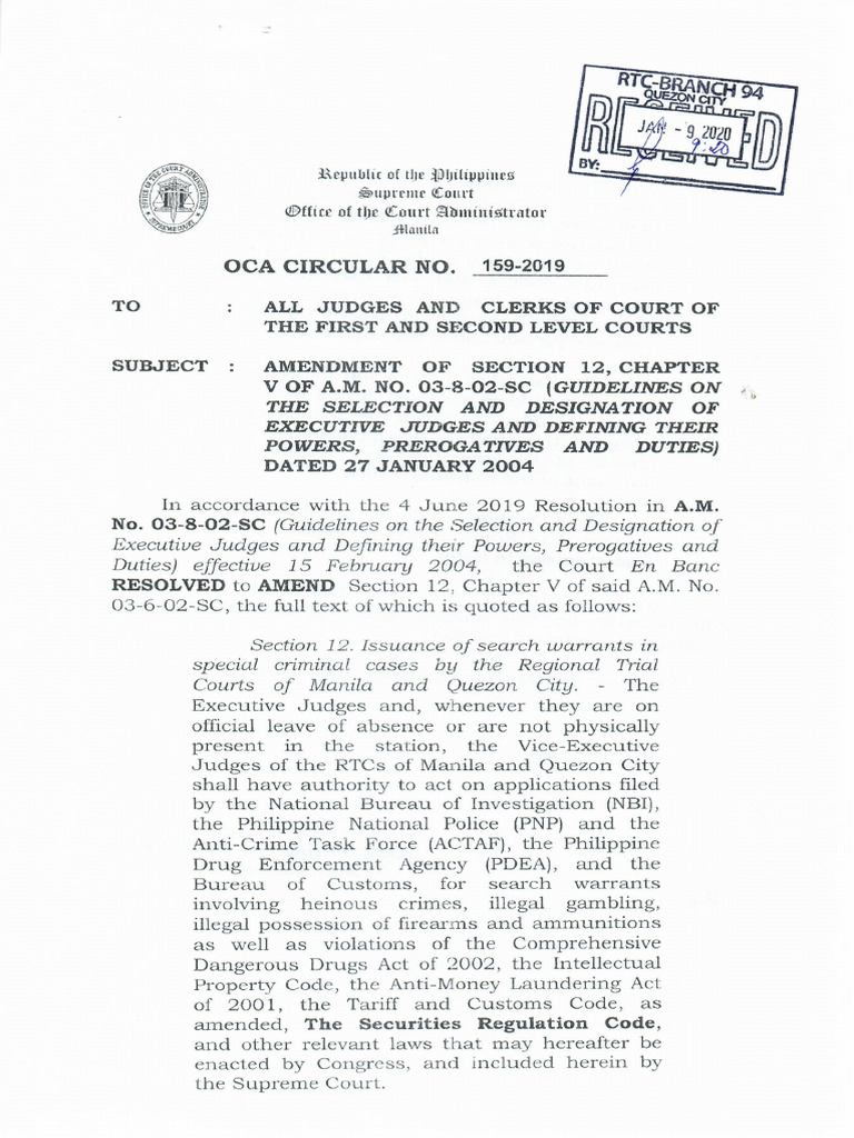 OCA Circular No. 159-2019 Re Guidelines On Selection and Designation of EJ | PDF