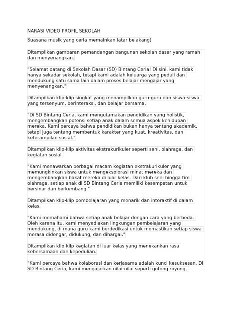 Narasi Video Profil Sekolah | PDF