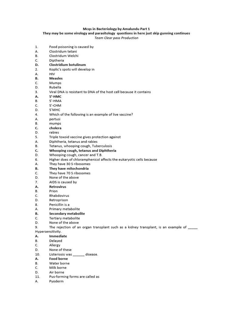 Mcqs in Bacteriology by Amalundu Part 1 | PDF | Pneumonia | Self ...