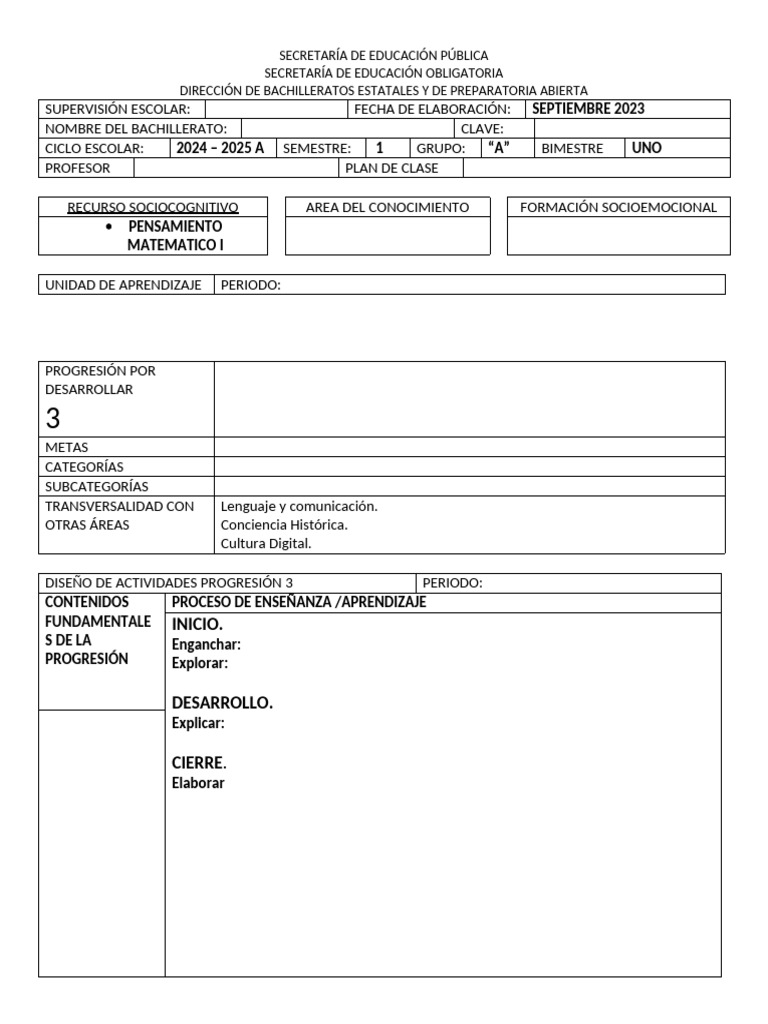 Formato Plan de Clase 2023 | PDF