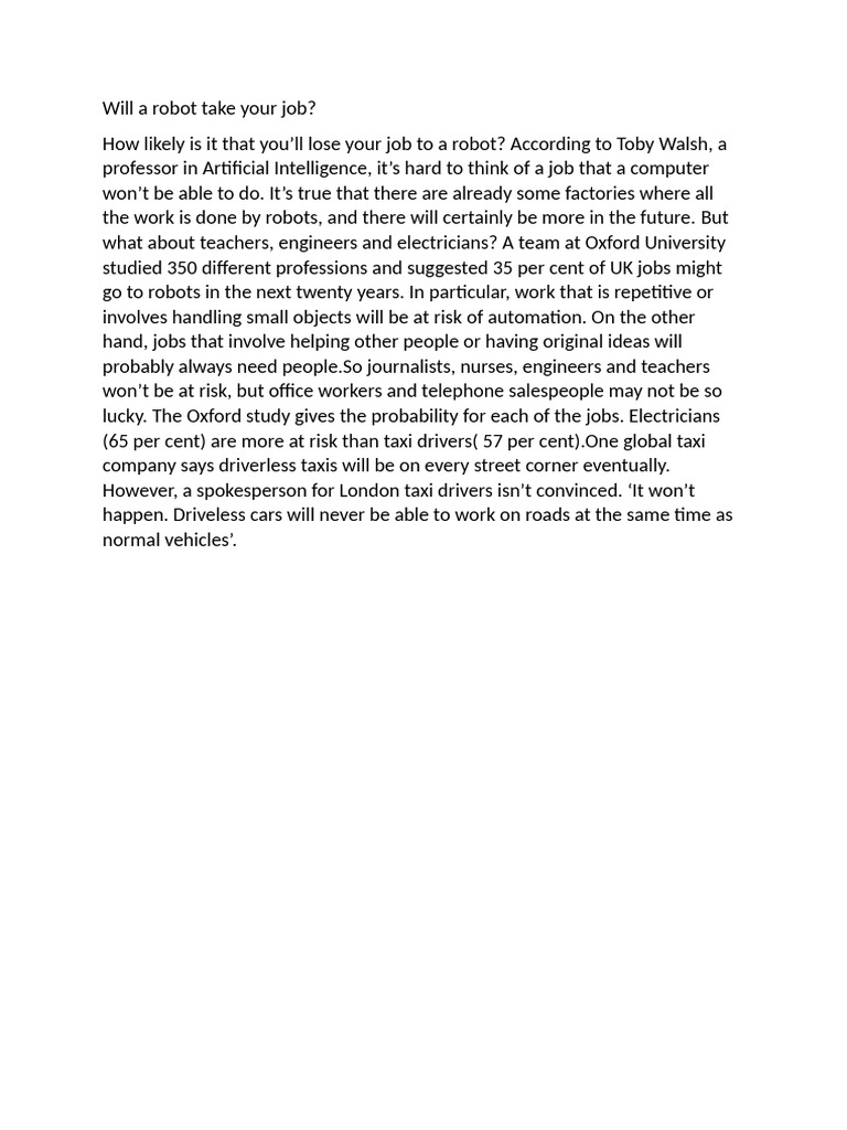 Will A Robot Take Your Job | PDF