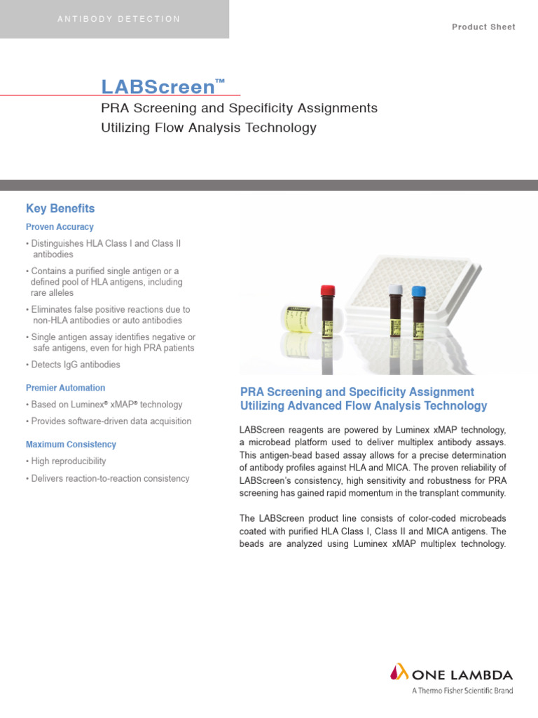Labscreen: Pra Screening and Specificity Assignments Utilizing Flow Analysis Technology | PDF