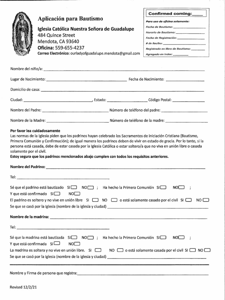 BAPTISM SPANISH FORM Appl. | PDF