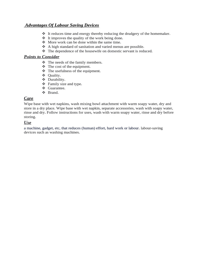 Advantages of Labour Saving Devices | PDF
