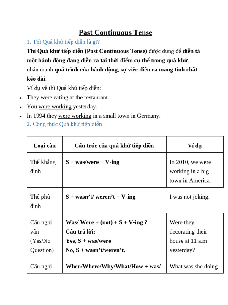 Past Continuous Tense | PDF