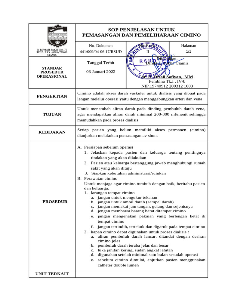 8 SOP PENJELASAN UNTUK Pemasangan dan pemeliharaan cimio | PDF