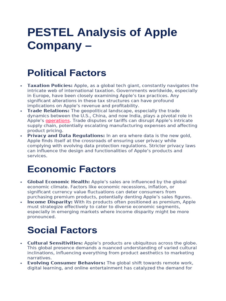 PESTEL Analysis of Apple Company | PDF
