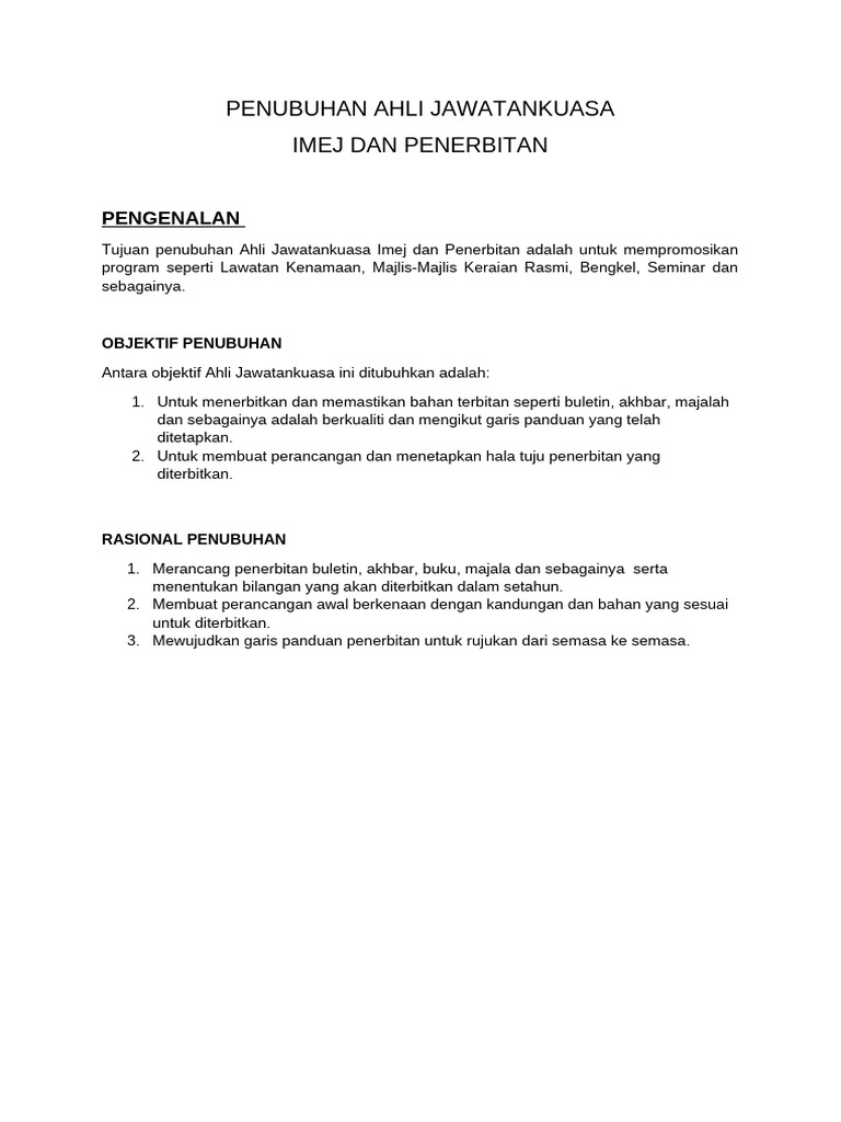 (Contoh) Skop Penubuhan Ajk Imej Dan Penerbitan | PDF