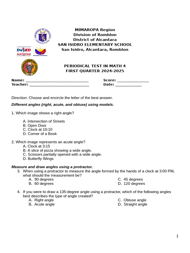 Q1 PT Math 4 Matatag | PDF | Rectangle | Triangle
