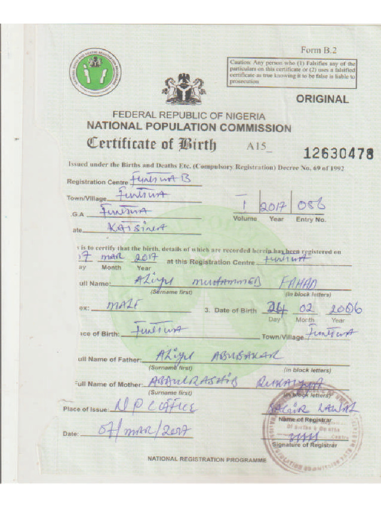 Birth Cert | PDF