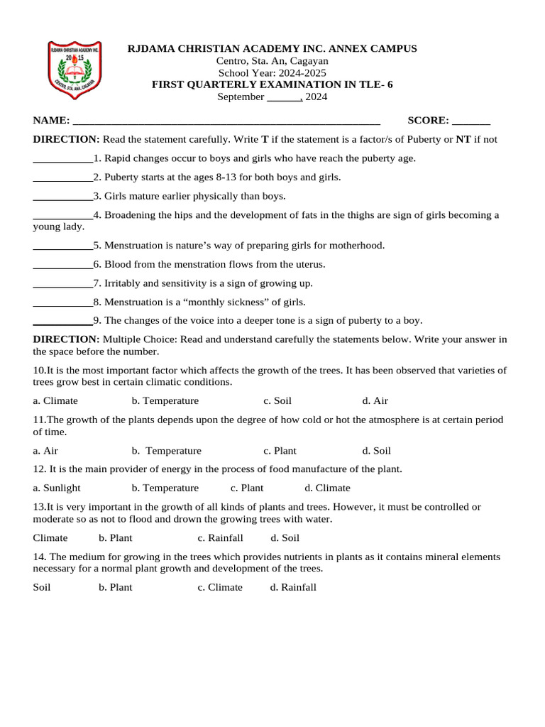 grade6 exam 1st grading | PDF