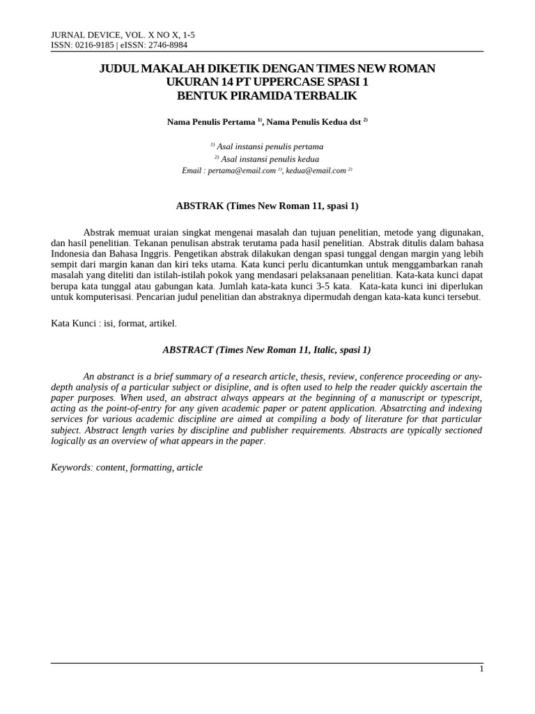 Template Jurnal Device | PDF | Abstract (Summary) | Written Communication