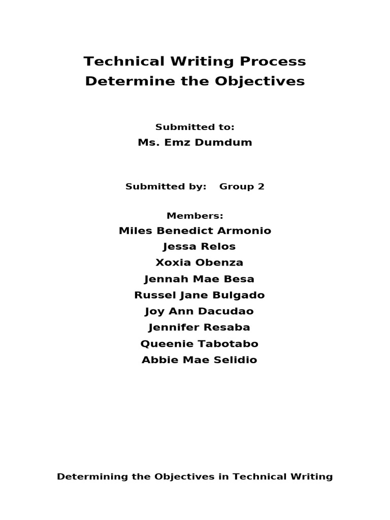 Edited - Group 2technical Writing Determine The Objectives | PDF