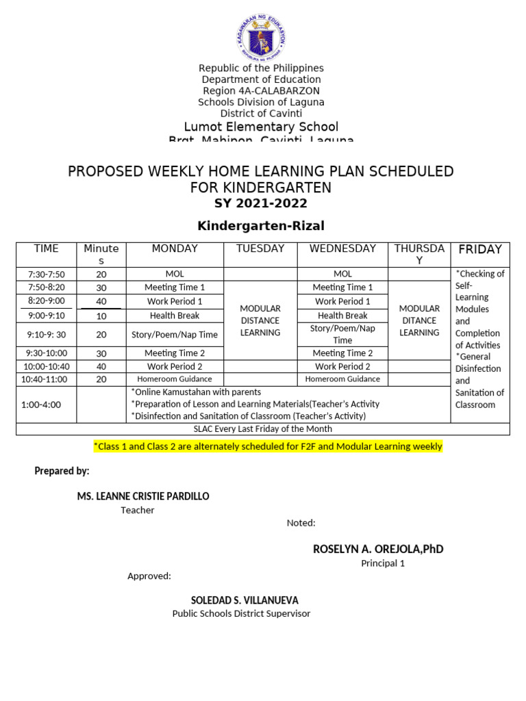 Lumot ES-Weekly-Home-Learning-Plan | PDF