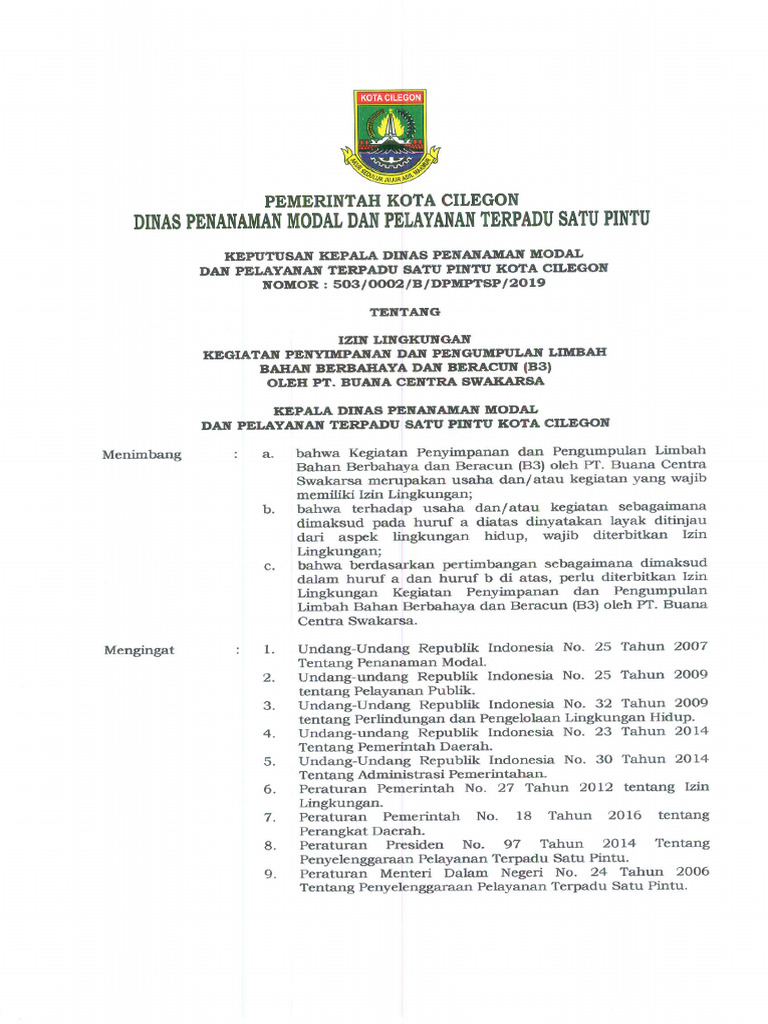 Izin Lingkungan TPS B3 BCS | PDF