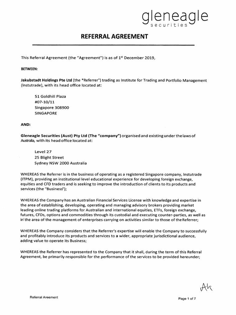 Gleaneagle Securities Countersigned ZeroPct IB Agreement | PDF