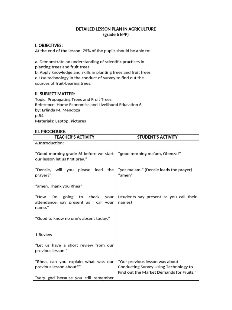 Detailed Lesson Plan in Agriculture | PDF