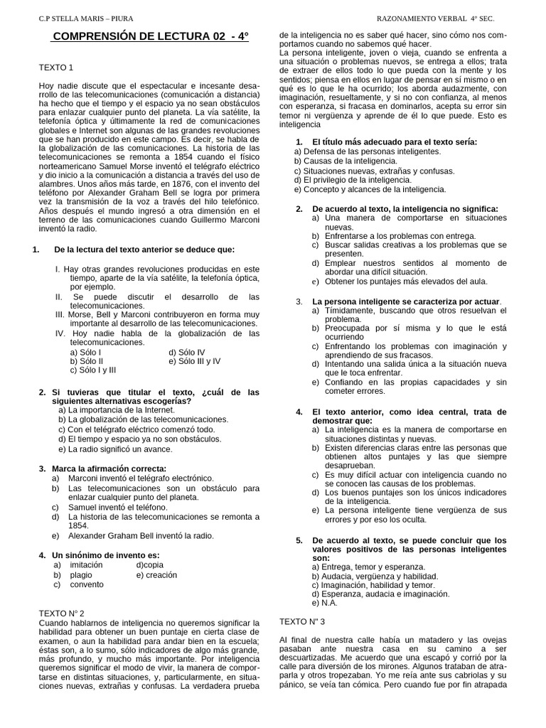 Comprension Lect 02 4° | PDF