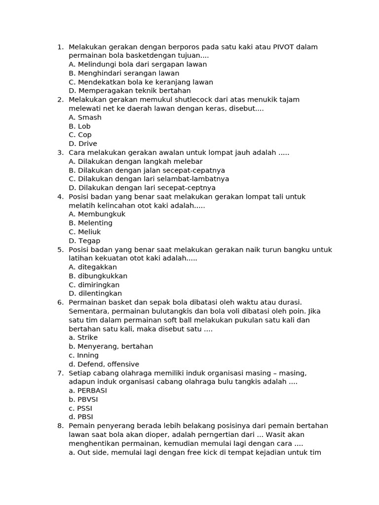 Kumpulan Soal Pjok Kelas 8 Sem 1 | PDF