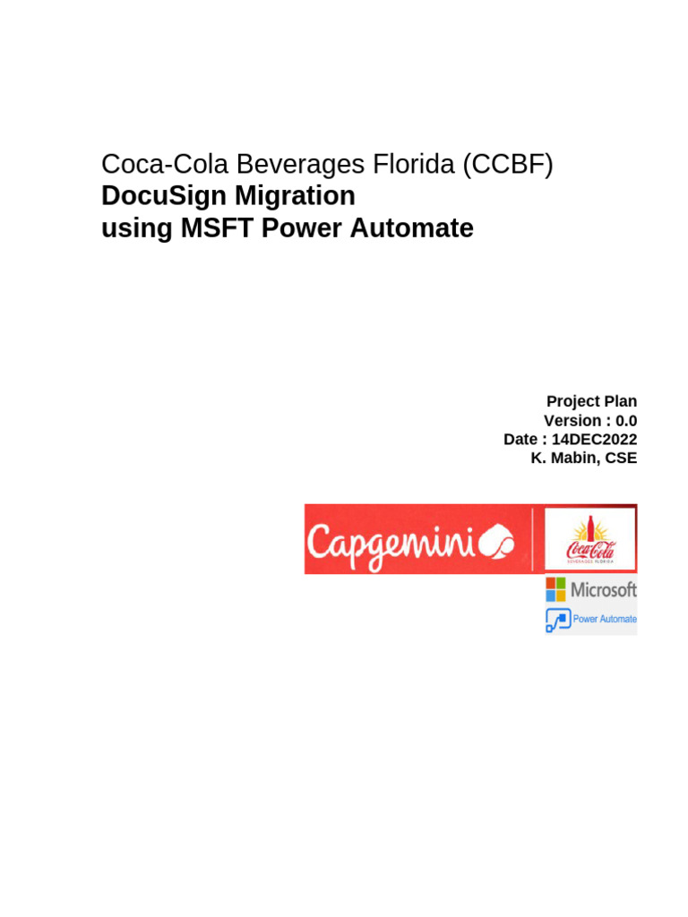 CCBF - DocuSign Power Automate Migration - Project Plan v1.0 | PDF