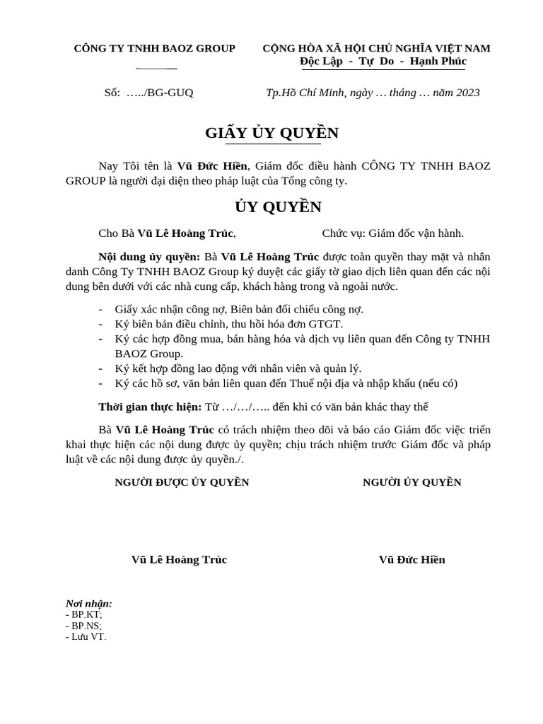 GIAY UY QUYEN Baoz Group | PDF