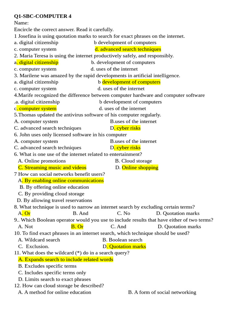 Q1-Computer-Sbc Key | PDF