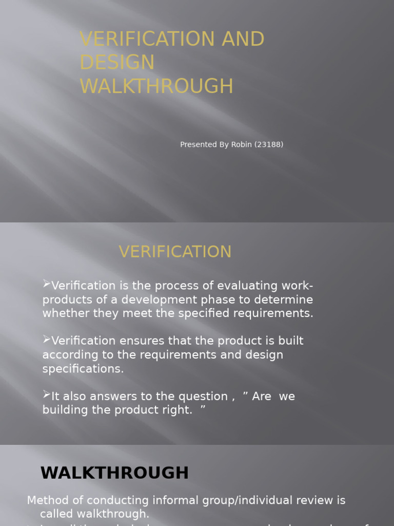 Verification and Design Walkthrough | PDF