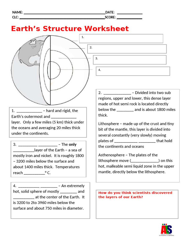 Earths Structure Worksheet | PDF | Earth | Science & Mathematics
