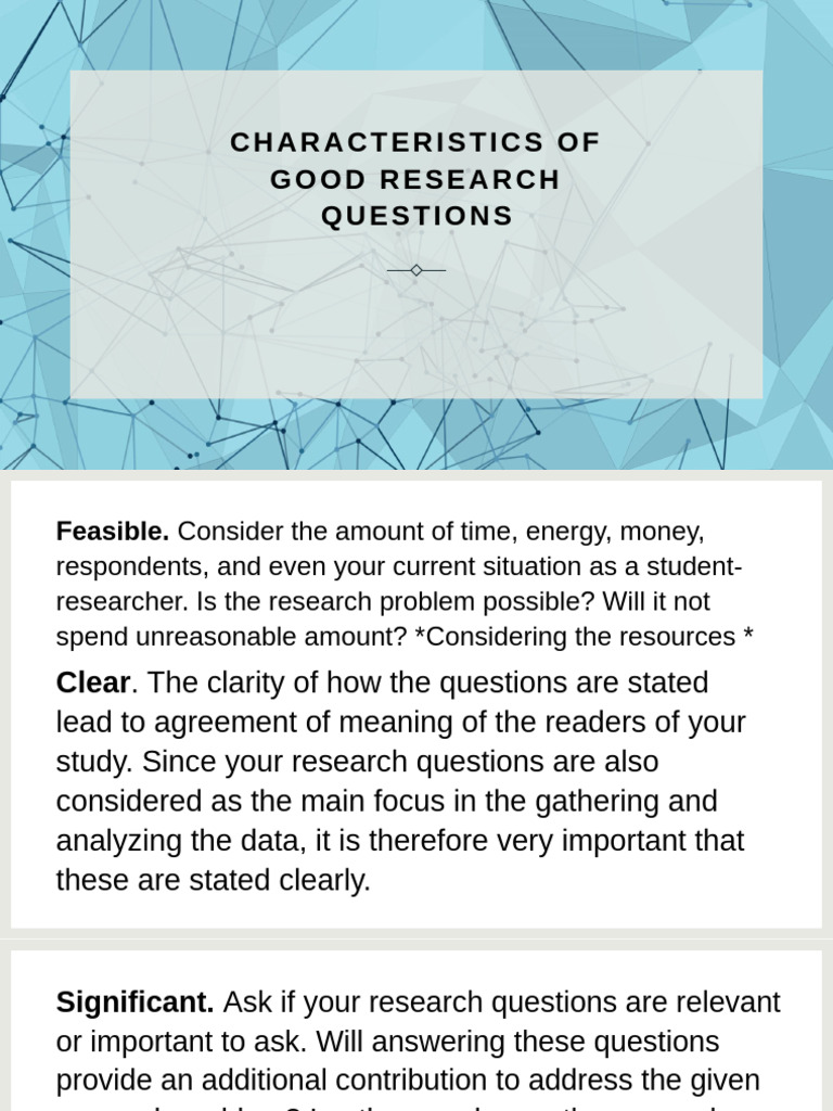 Characteristics of Good Research Questions | PDF