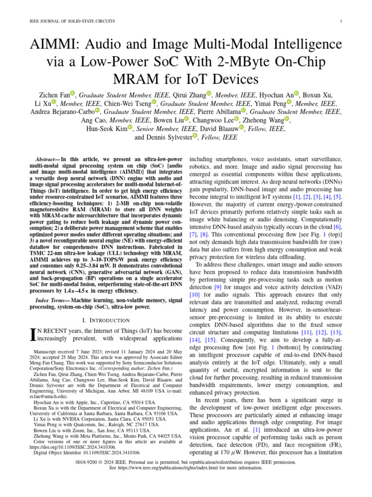 AIMMI Audio and Image Multi-Modal Intelligence Via A Low-Power SoC With 2-MByte On-Chip MRAM For ...