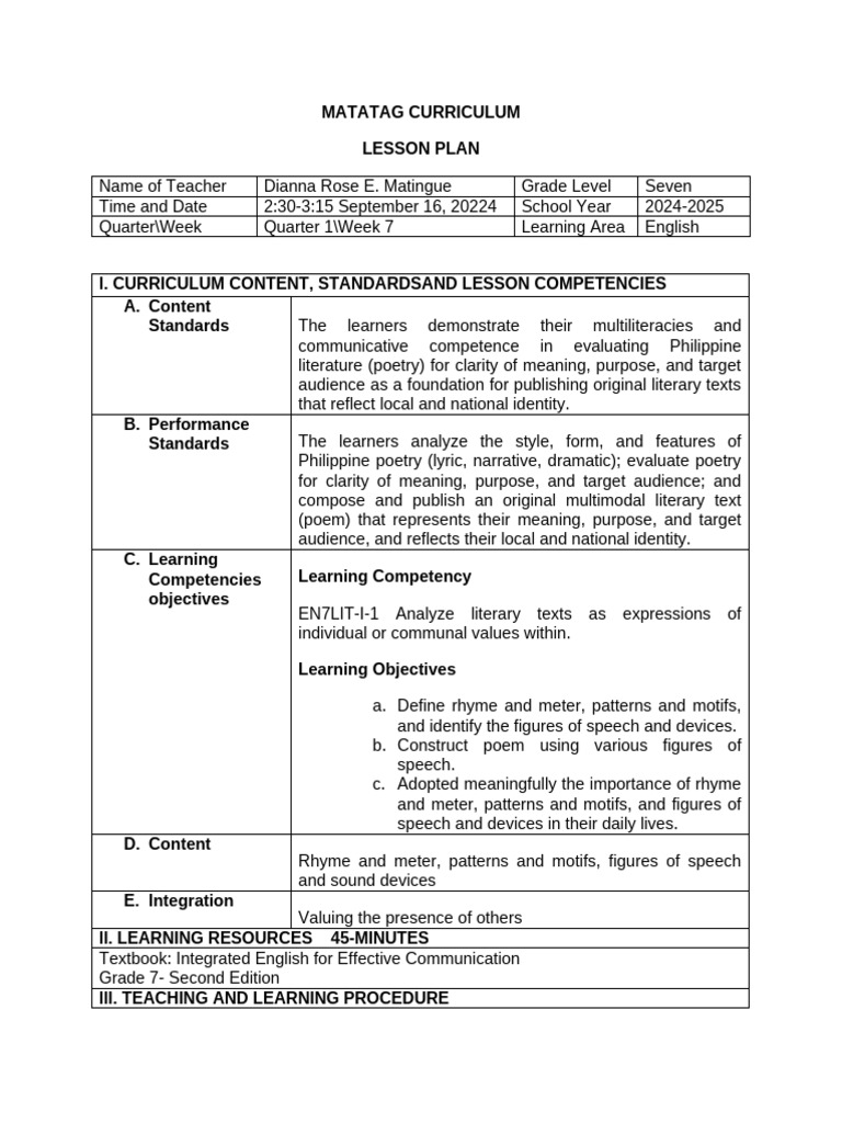 Matatag Curriculum 123 | PDF