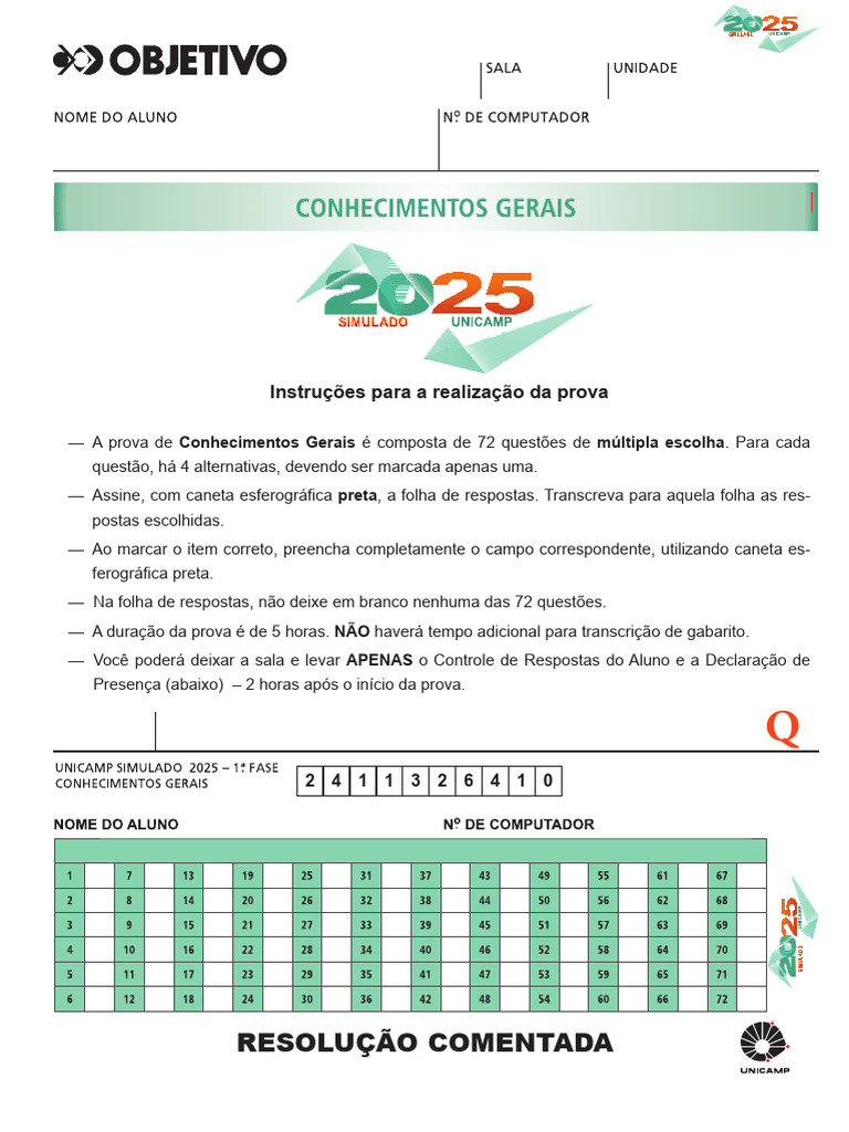 Simulado Unicamp Resolucao | PDF