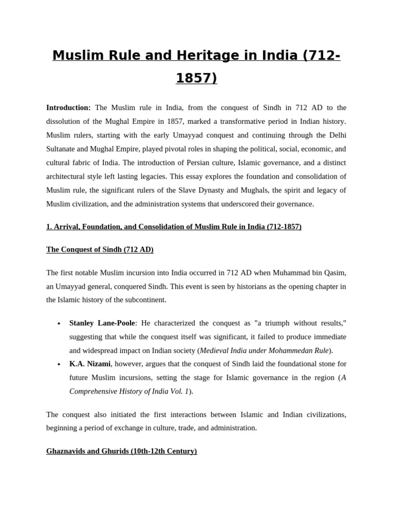 Muslim Rule and Heritage in India | PDF