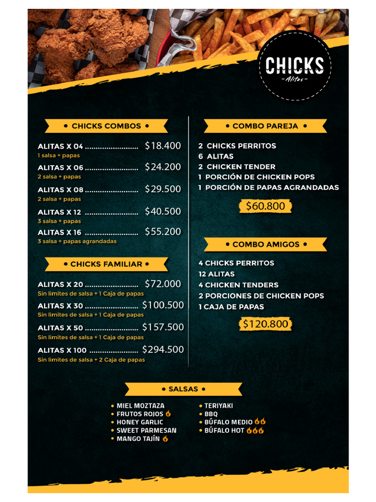 Chicks Alitas Menu | PDF