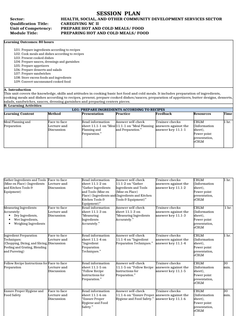 Core Uc11 Session Plan CG Ncii | PDF