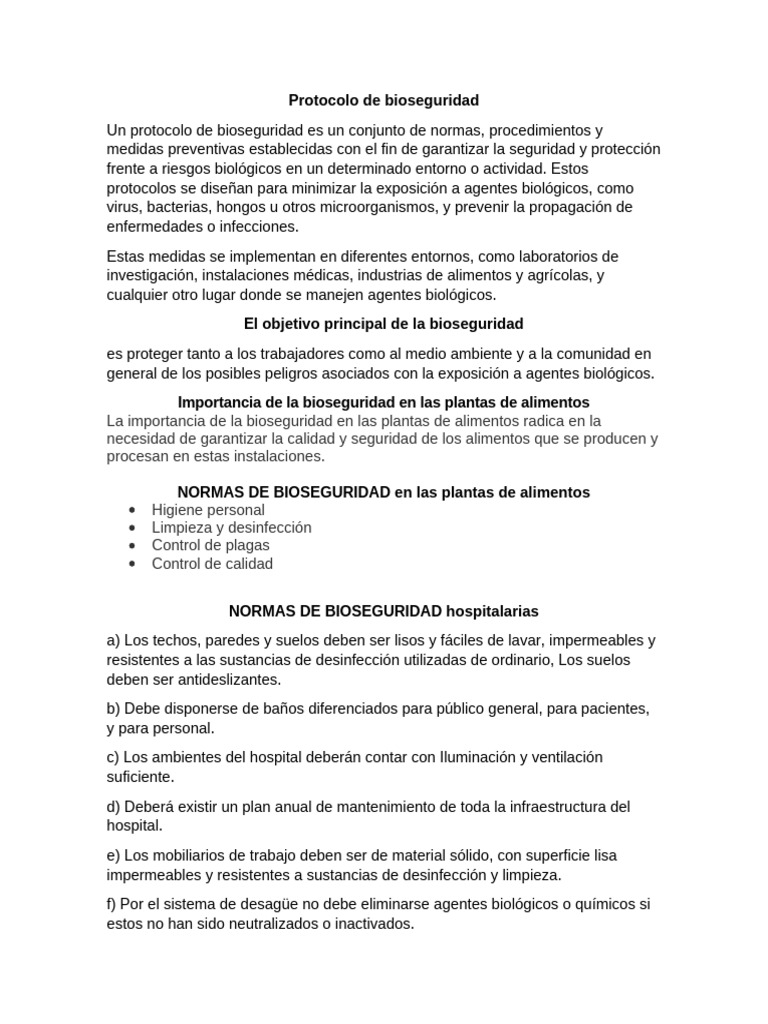 Protocolo de Bioseguridad | PDF