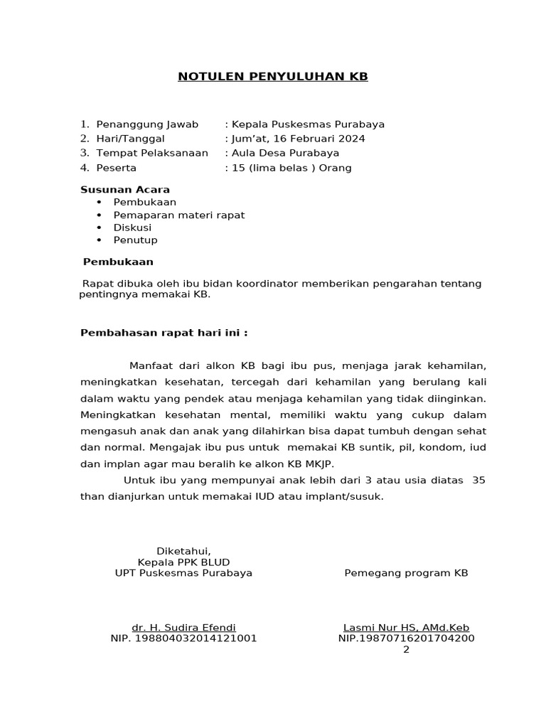 Notulen Penyuluhan KB | PDF
