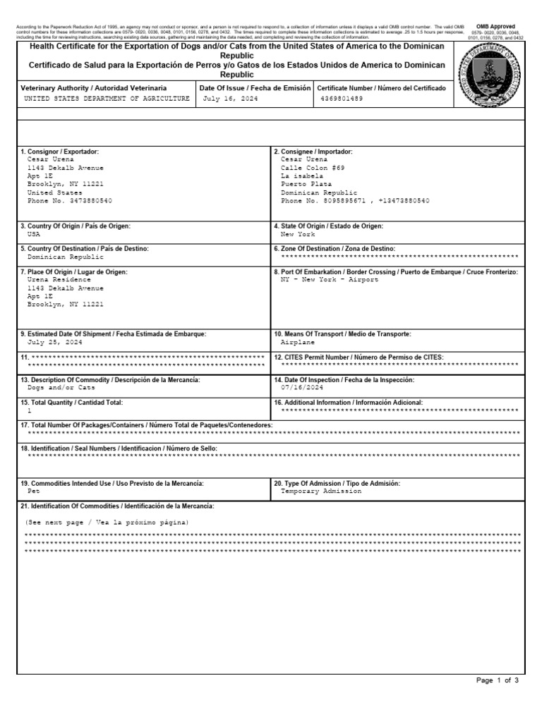International Health Certificate | PDF | Bioethics | Veterinary Medicine