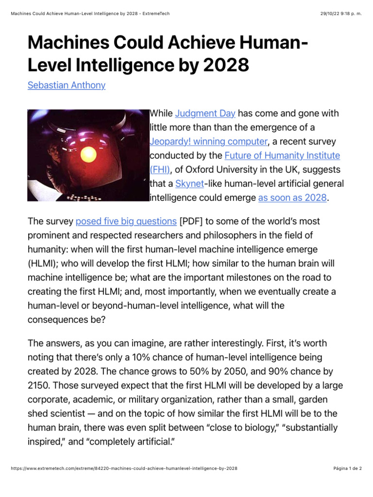 Machines Could Achieve Human-Level Intelligence by 2028 - ExtremeTech | PDF