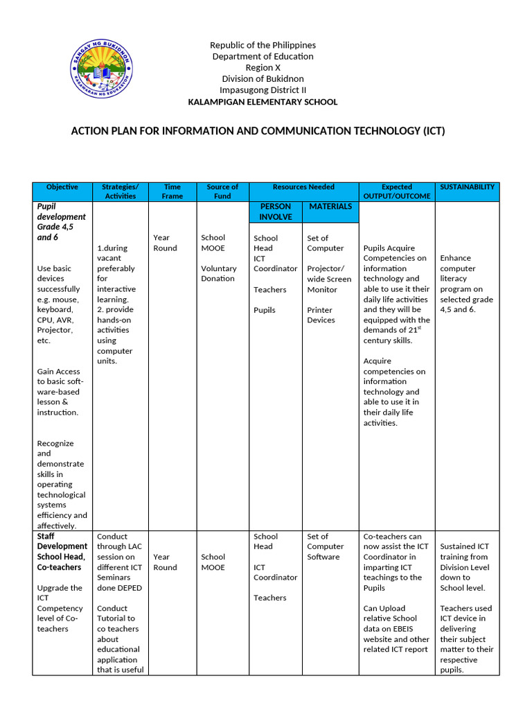 Ict Action Plan | PDF | Educational Technology | Computers