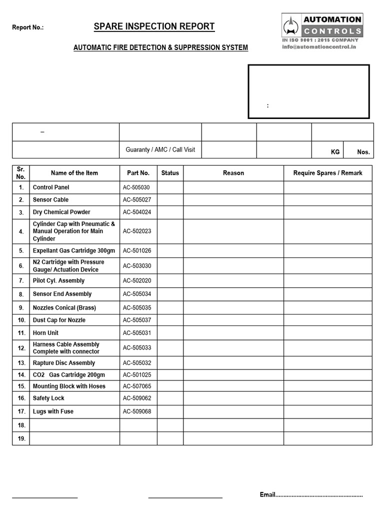 Spare Inspection Reports For AFDSS | PDF