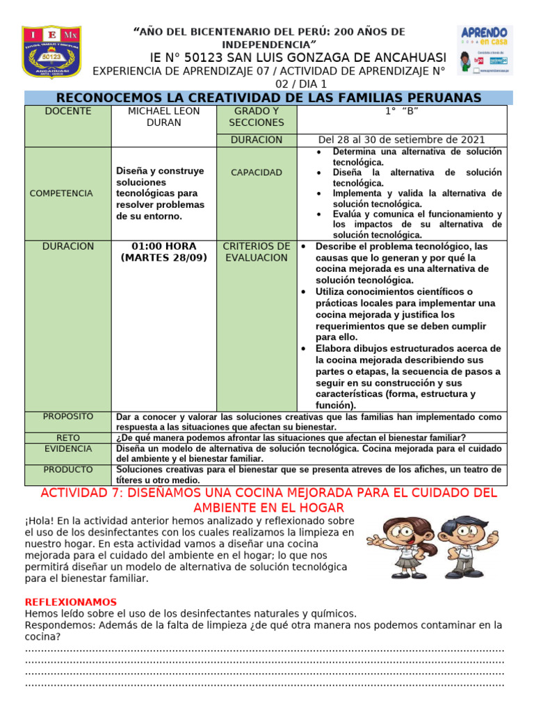 Ficha de Aprendizaje 7 Act 2 Dia 1 Cyt 1ro Sec | PDF